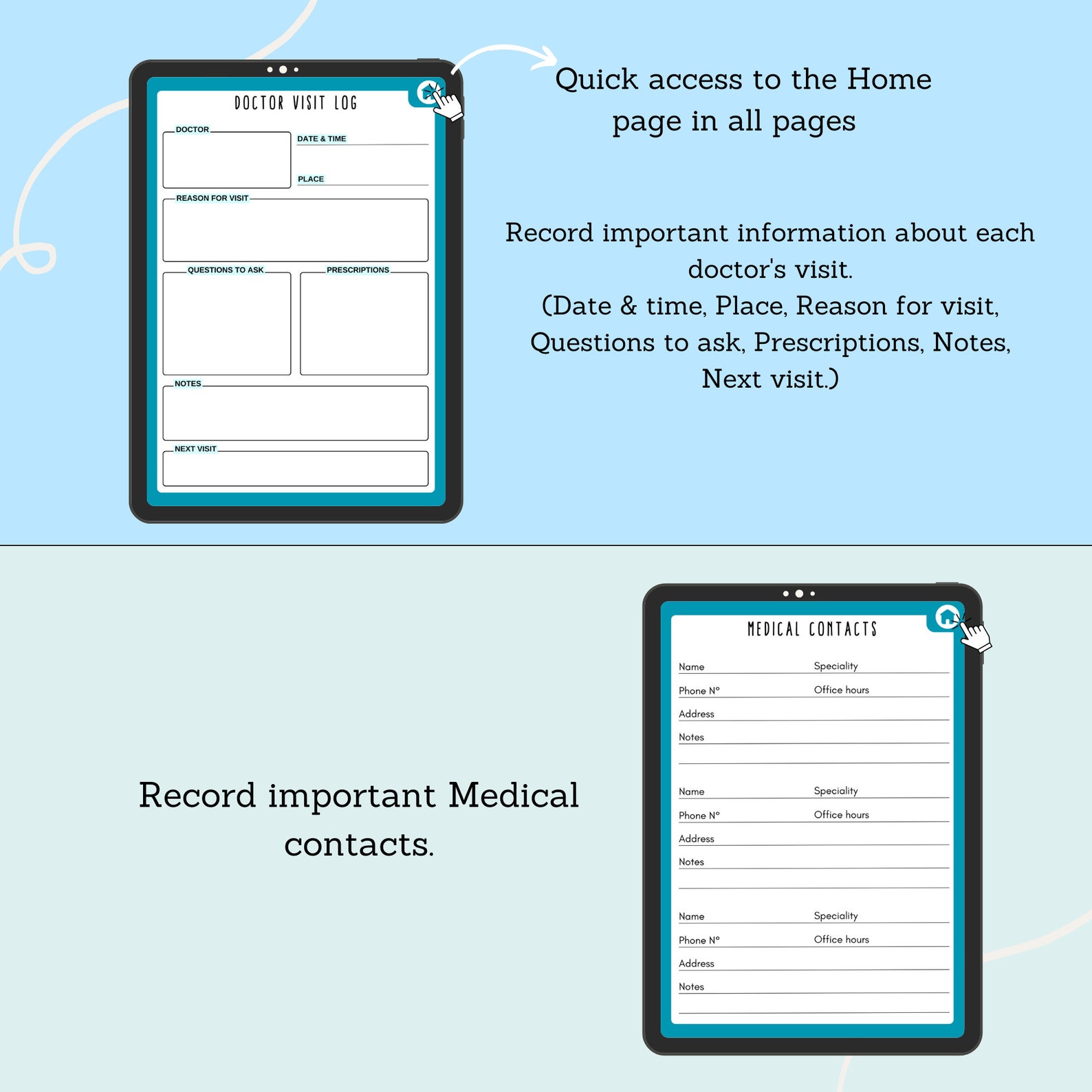 Digital and Printable Doctor Visits Log for KIDS, Health Record Sheet ...