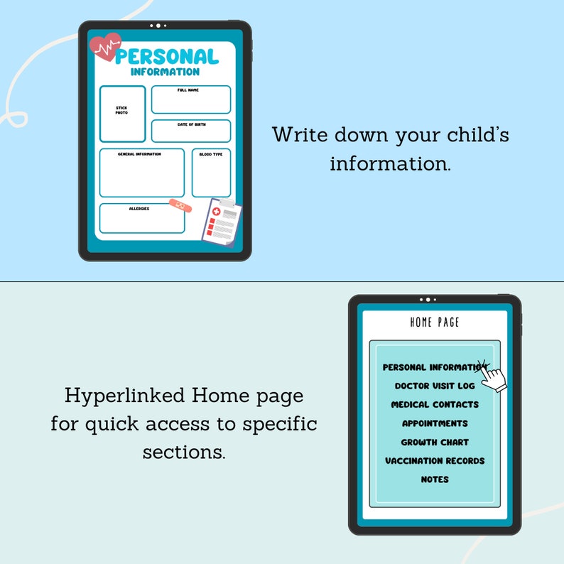 Digital and Printable Doctor Visits Log for KIDS, Health Record Sheet ...