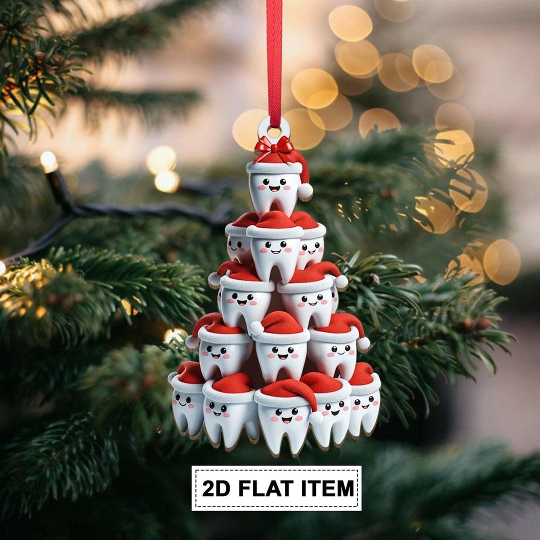 2D Flat Tooth Christmas Tree Ornament, Christmas Dentist Ornament ...