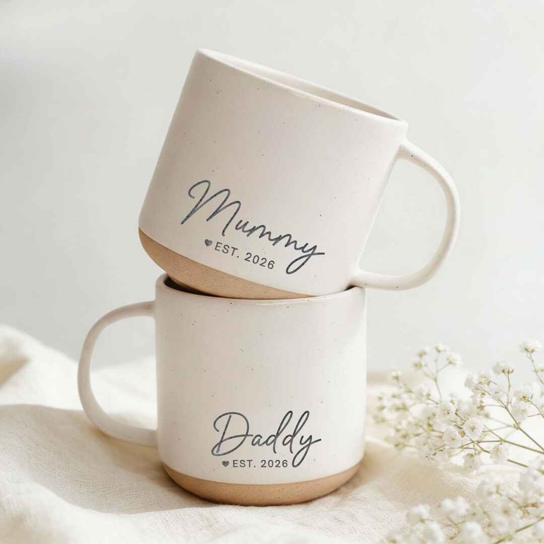 Personalized Engraved Mom Dad Pottery Mug, New Parents Mug, Pregnancy ...