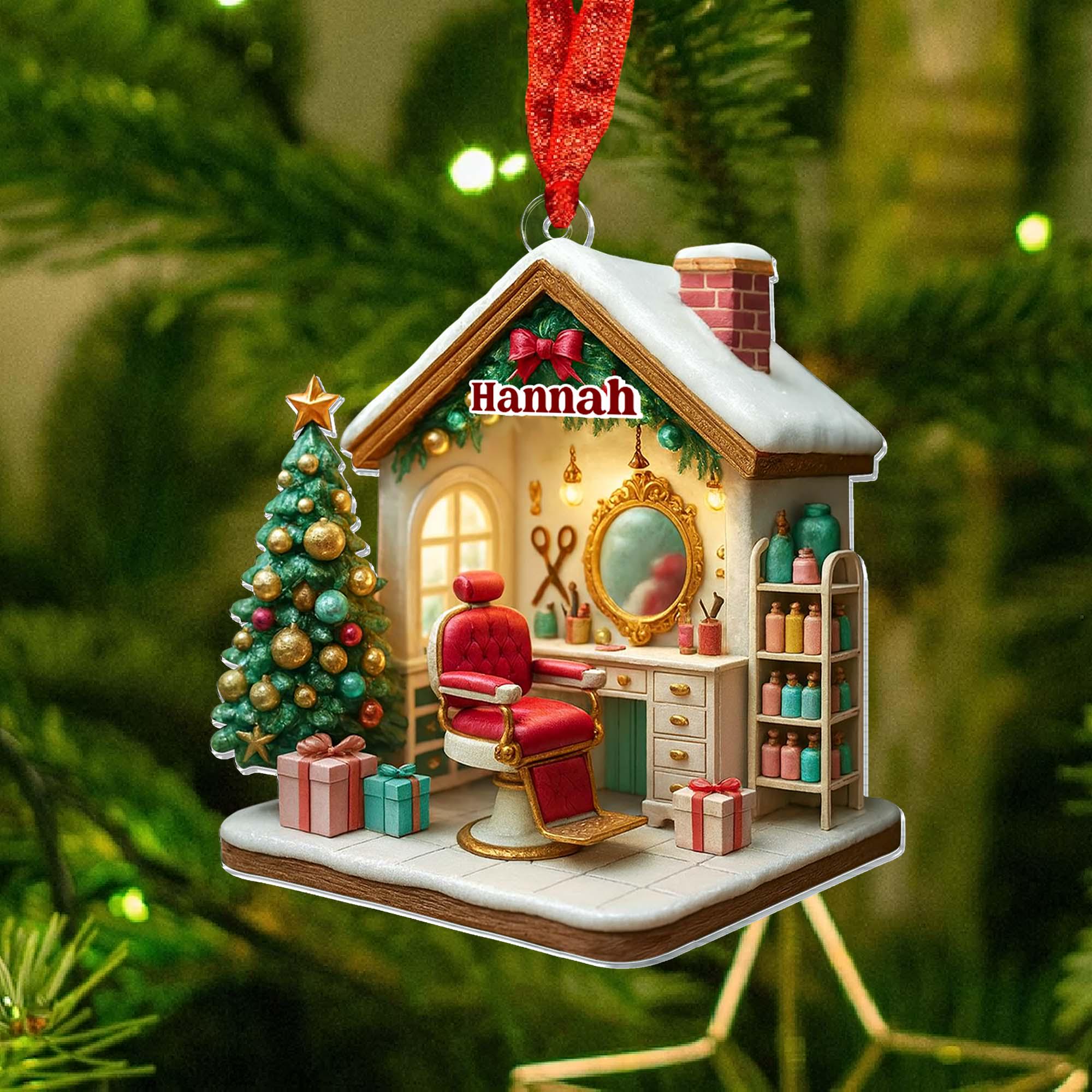 Personalized Hair Salon Christmas Ornament, Custom Name Hair Salon 2D ...