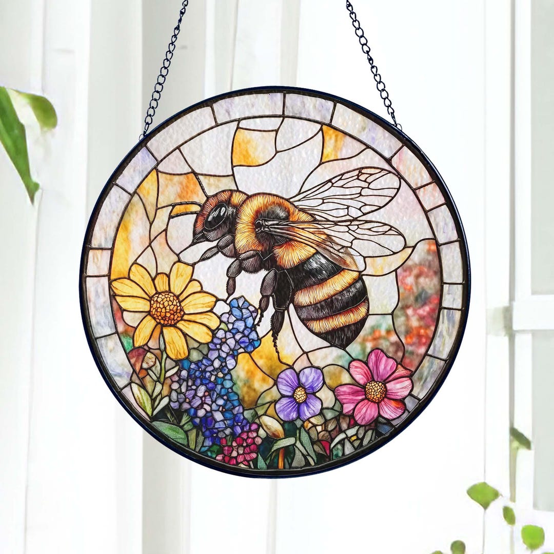 Bee Wildflower Stained Glass Suncatcher, Bee Suncatcher, Honeybee Gift ...
