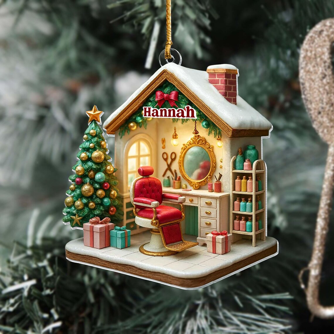 Personalized Hair Salon Christmas Ornament, Custom Name Hair Salon 2D ...
