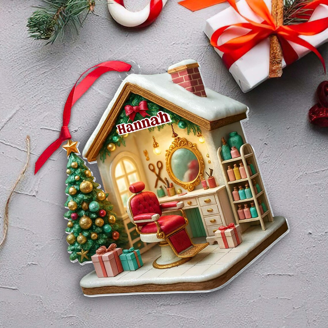 Personalized Hair Salon Christmas Ornament, Custom Name Hair Salon 2D ...