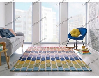 Hand Tufted Green Rug Modern High Low Rug Pebble Rug Multi Colored Rug ...