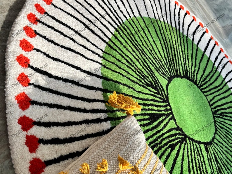 Indian Rangoli Round Rug Hand-tufted 100% Wool Handmade Area Rug Carpet ...