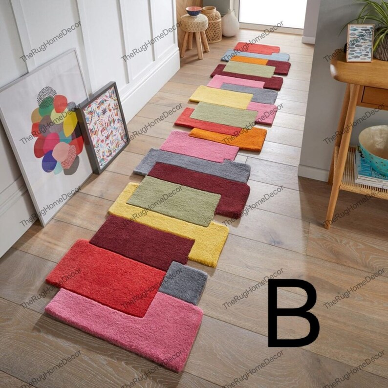 Irregular Pallete Rug Hand Tufted Wool Rug for Living Room, Multi Color ...