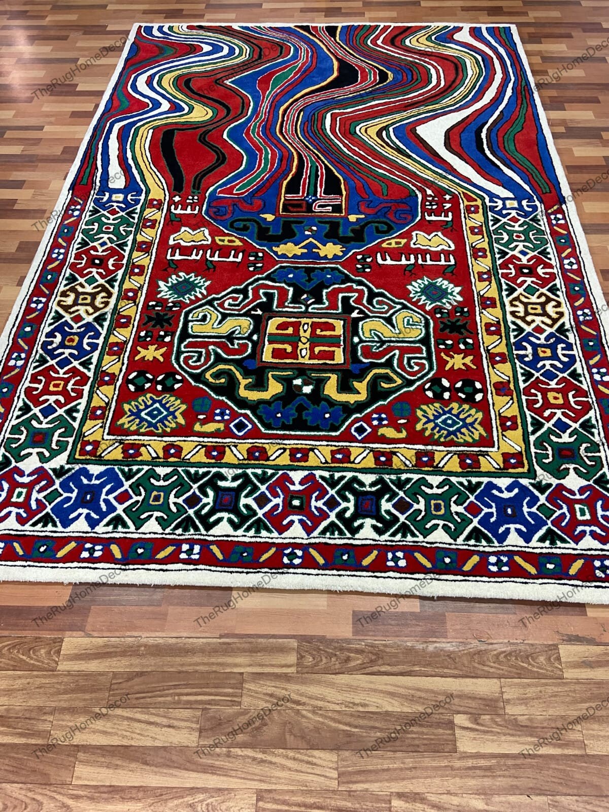 Melting White Border Design Melted Rug Hand-tufted 100% Wool Handmade ...