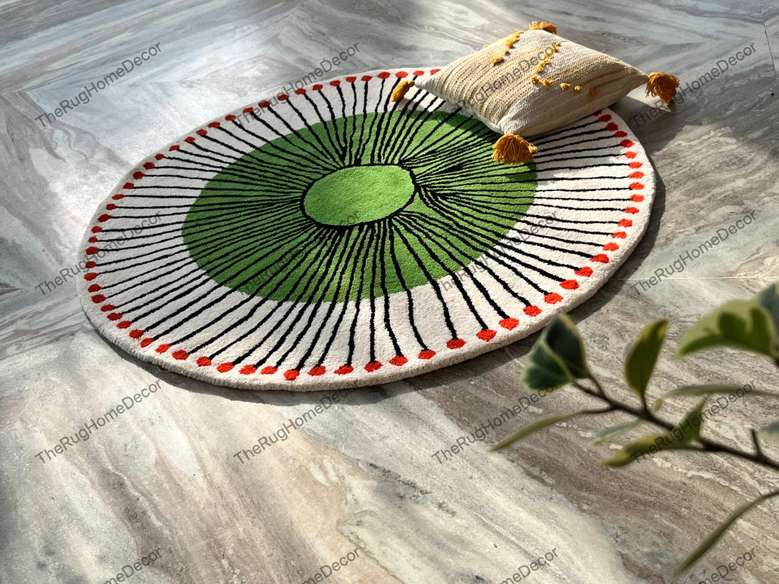 Indian Rangoli Round Rug Hand-tufted 100% Wool Handmade Area Rug Carpet ...