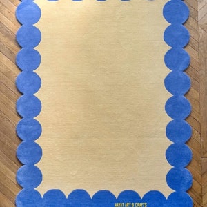 Scalloped Blue Tufted Rug, Wool 8X10 Handmade Rug,, Irregular Shape ...