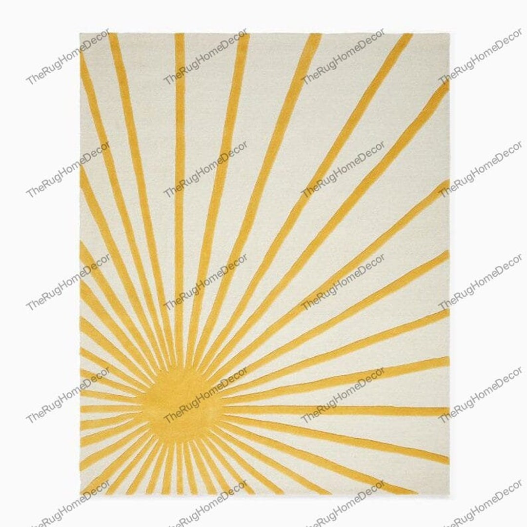 Sunburst Sunrise Rug Bespoke Mid Century Hand-tufted 100% Wool Handmade ...