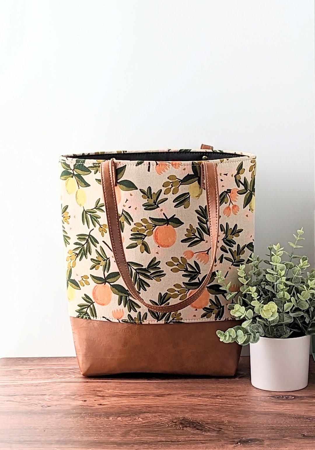 Citrus Print Tote: Rifle Paper Co, Flower Bag, Vegan Leather Tote - Etsy
