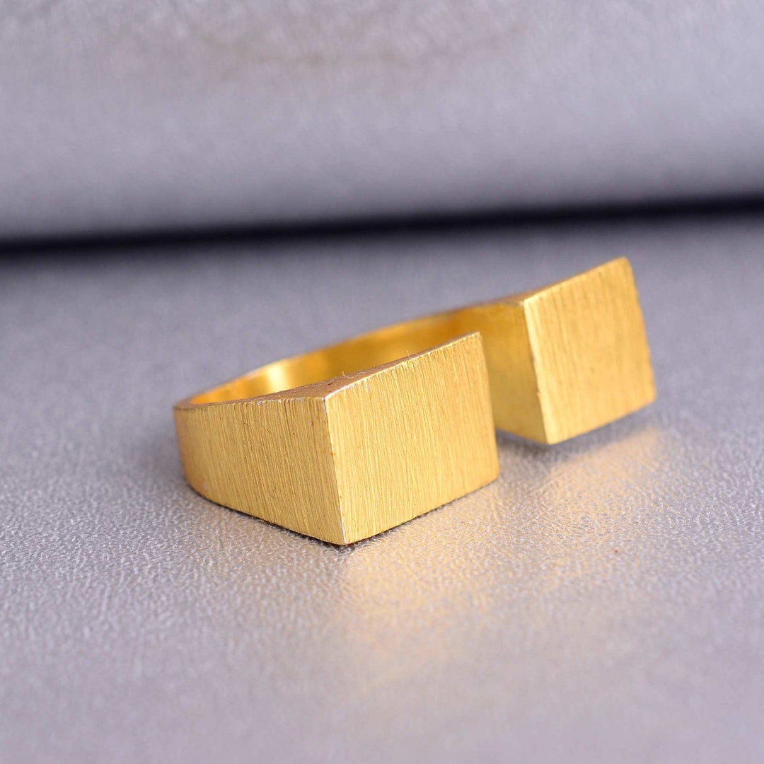 Double Signet Open Ring, Brass Ring, Statement Ring, Minimal Ring, Men ...