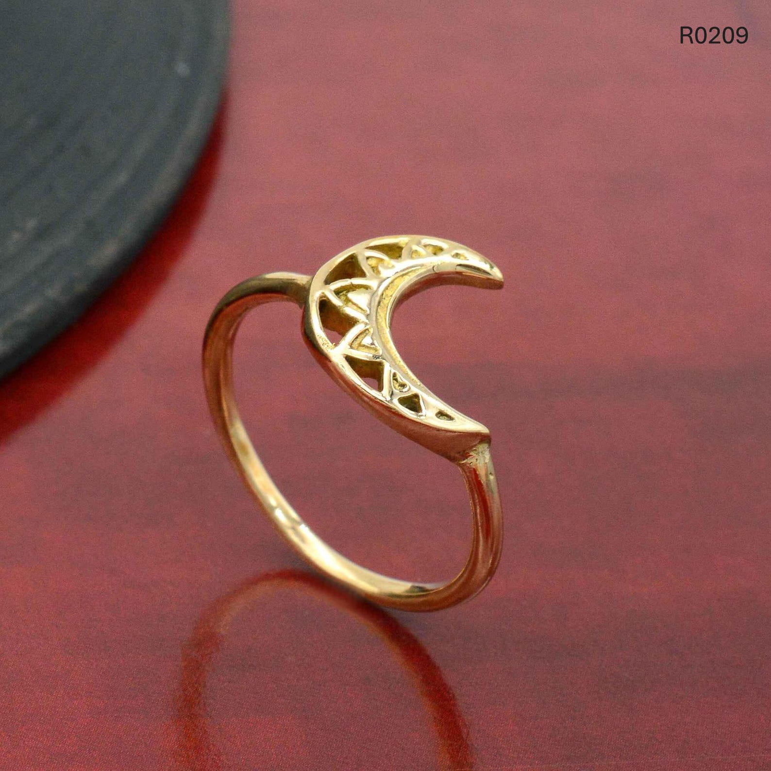Brass Crescent Moon Ring: Bohemian Mandala Stackable Jewelry, - Etsy