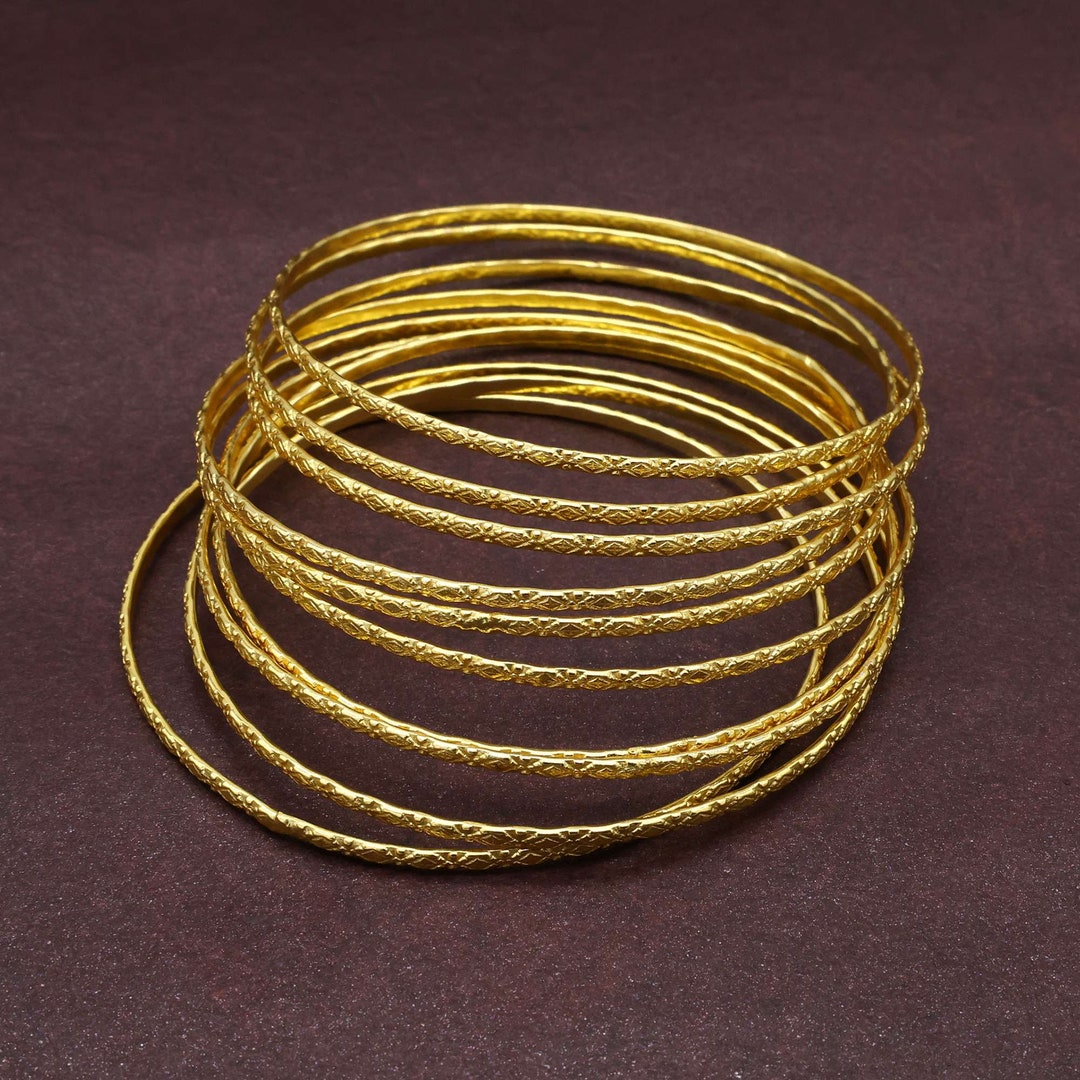 Charm Gold Bangle Set, Stackable Bangle, Customized Size Gold Filled ...