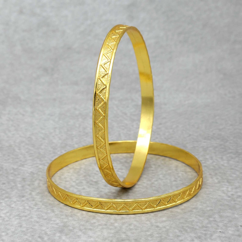 18k Gold Bangle/ Italian Brass Bangle / Wavy Bangle/ Brass Plain Zigzag ...