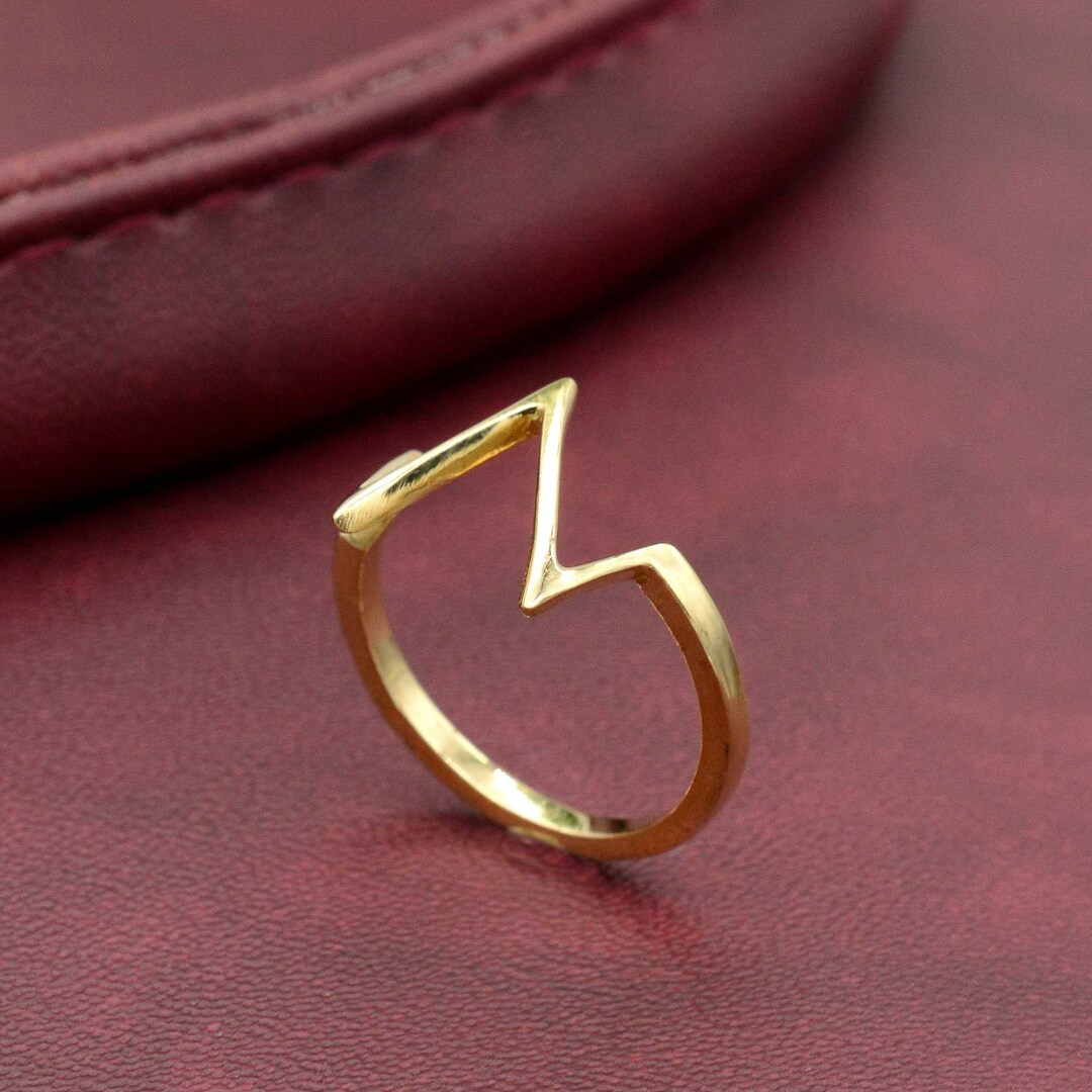 Gold Heartbeat Ring, Lifeline Pulse Ring, Minimalist Ring, Boho Ring ...