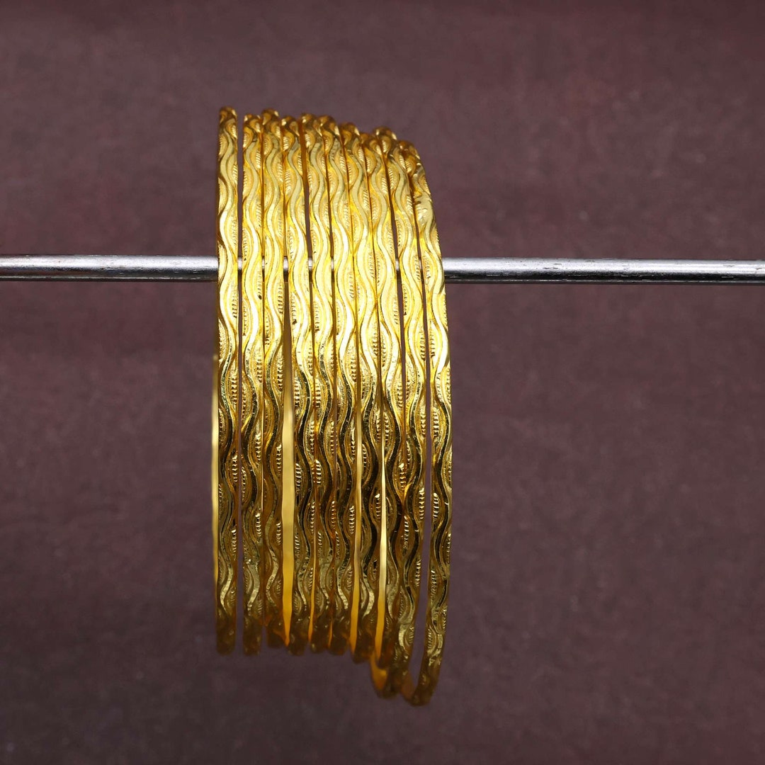 Indian Gold Bangle Set: Delicate Brass Stacking Bangles, - Etsy