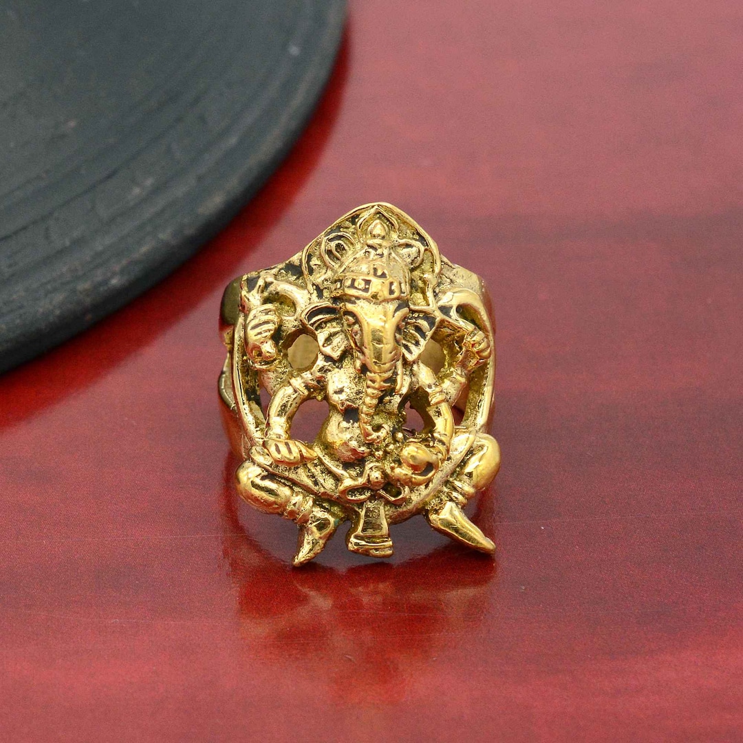 Gold Lord Ganesha Ring,religious Brass Ring, Elephant Ring, Handmade Ring, Statement Ring ...