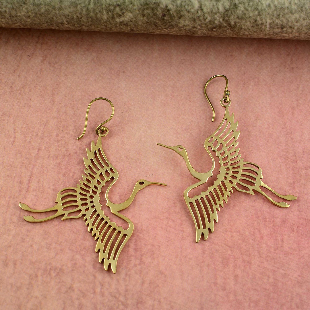 Crane Bird Earring,japanese Silver Earring, Gold Flying Bird Earrings ...
