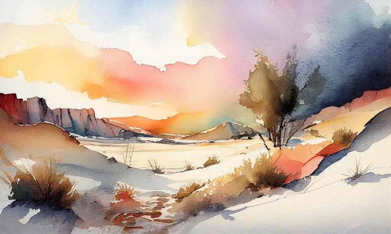 Desert Landscape 2 Watercolor Print - Etsy