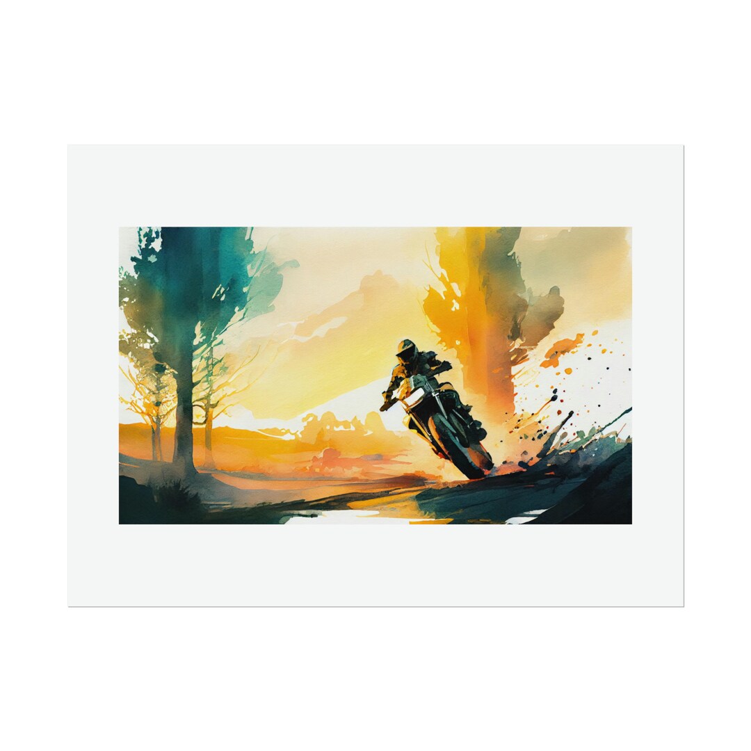 Motorcycle With Sunset #5 Watercolor Print - Etsy