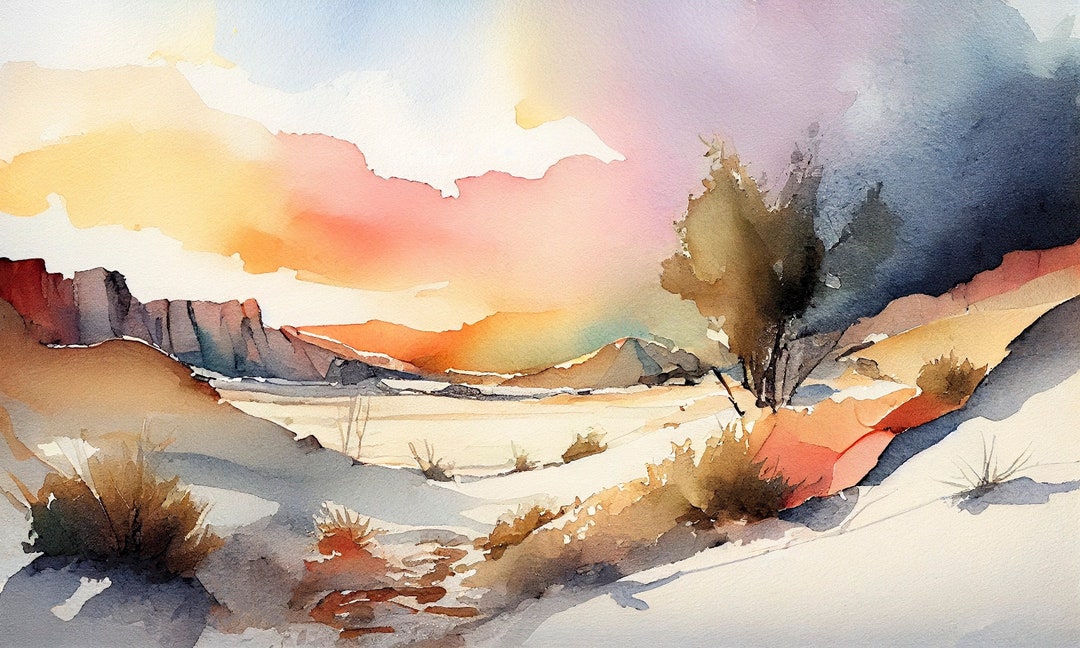 Desert Landscape 2 Watercolor Print - Etsy