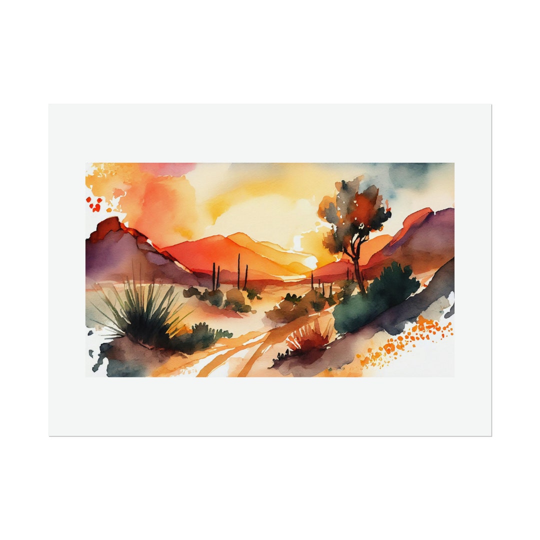 Desert Landscape #5 Watercolor Print - Etsy
