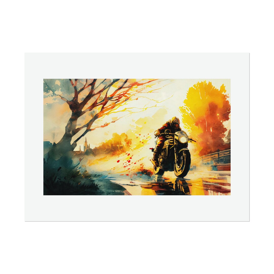 Motorcycle With Sunset #4 Watercolor Print - Etsy