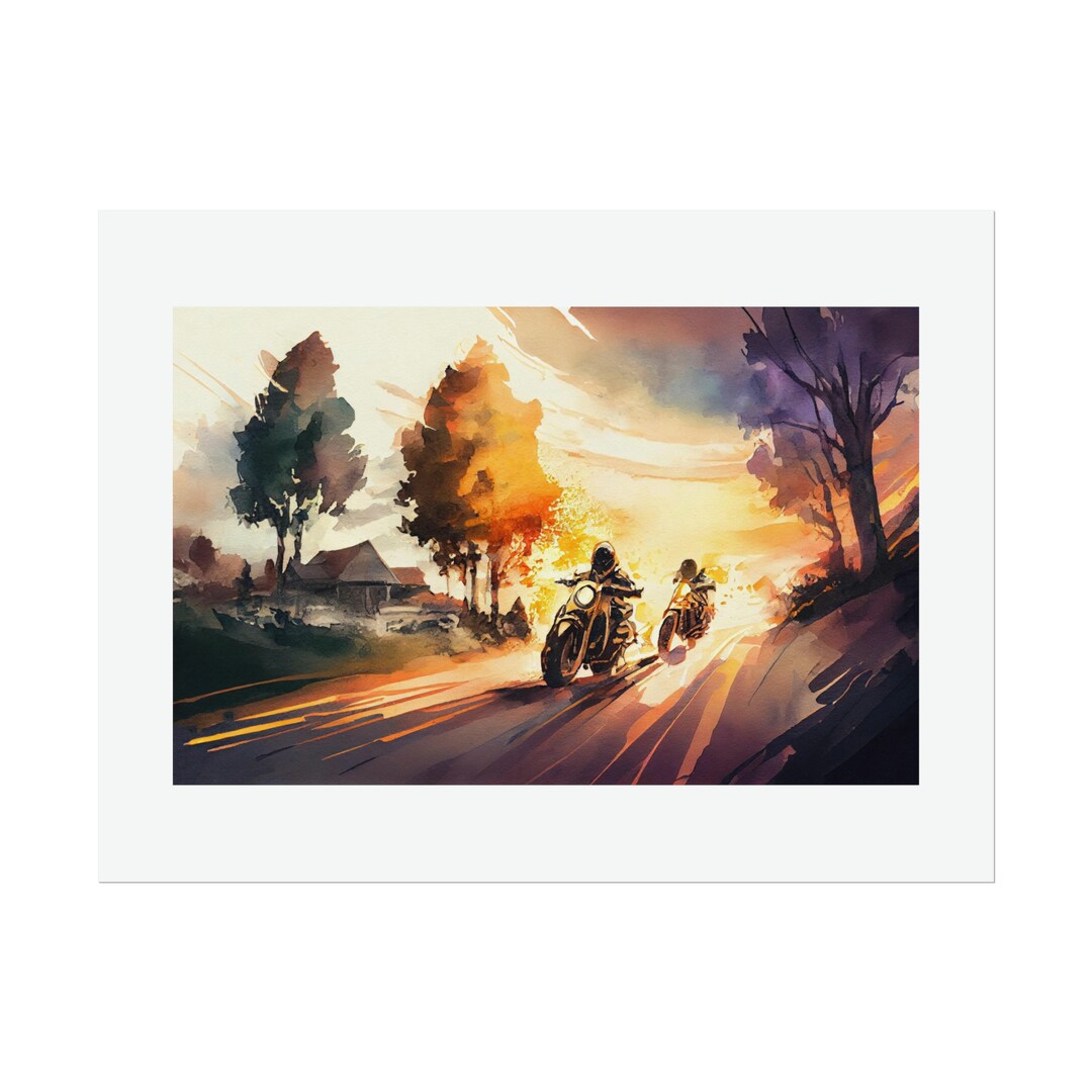Motorcycle With Sunset #3 Watercolor Print - Etsy UK