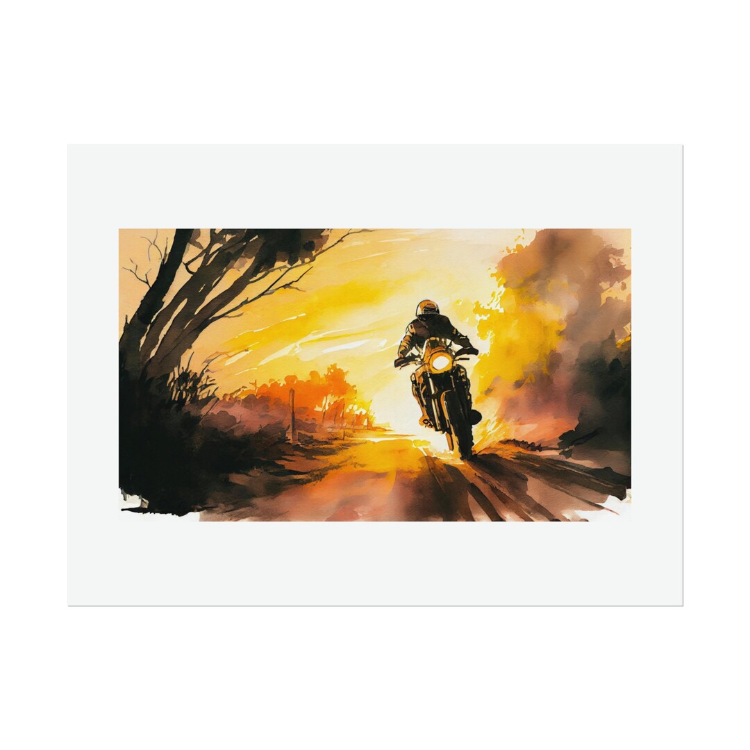 Motorcycle With Sunset #2 Watercolor Print - Etsy