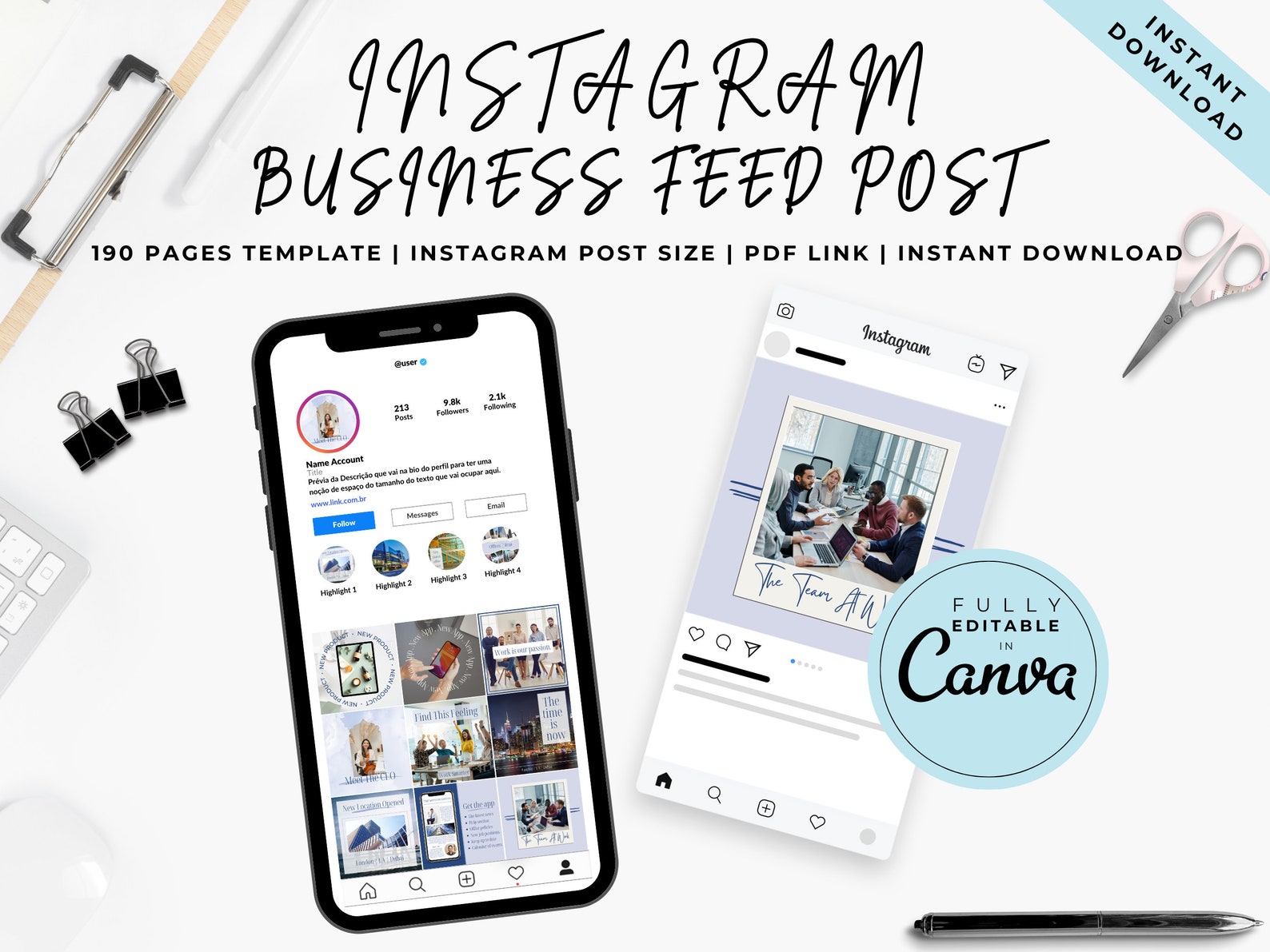 Instagram Business Post Feed Template, Blue Company Post, Square Social ...