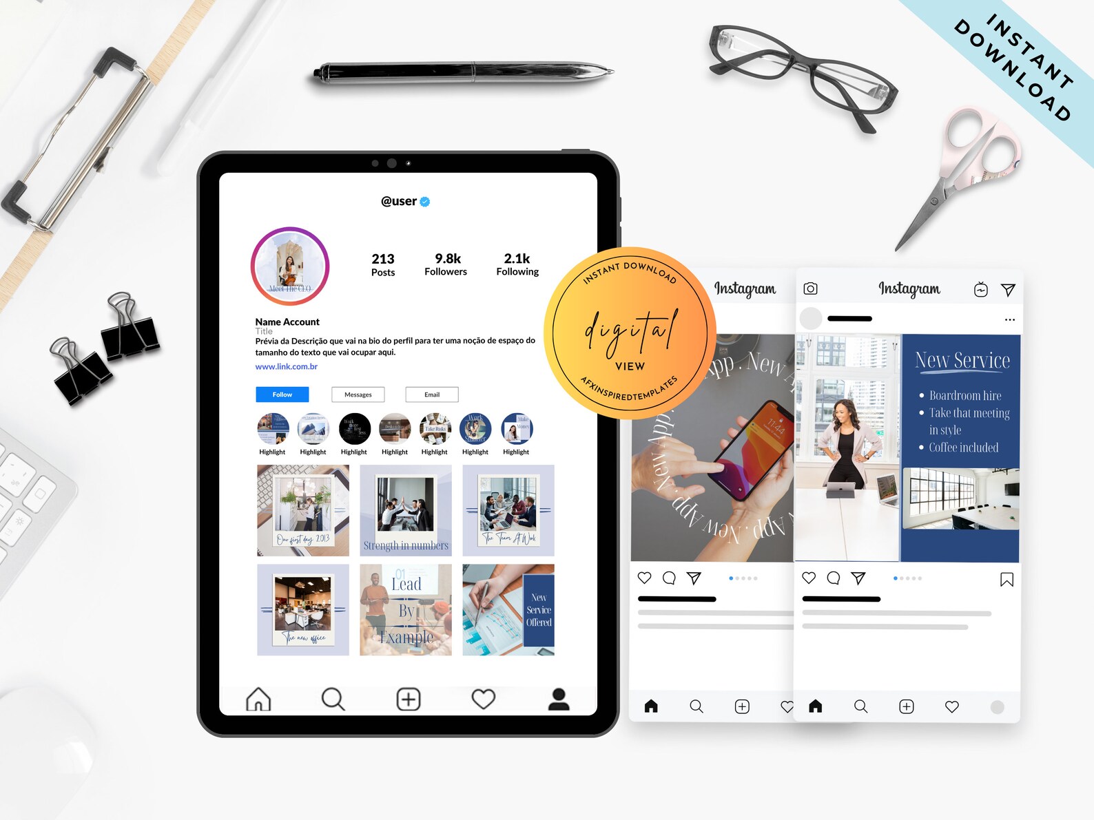 Instagram Business Post Feed Template, Blue Company Post, Square Social ...