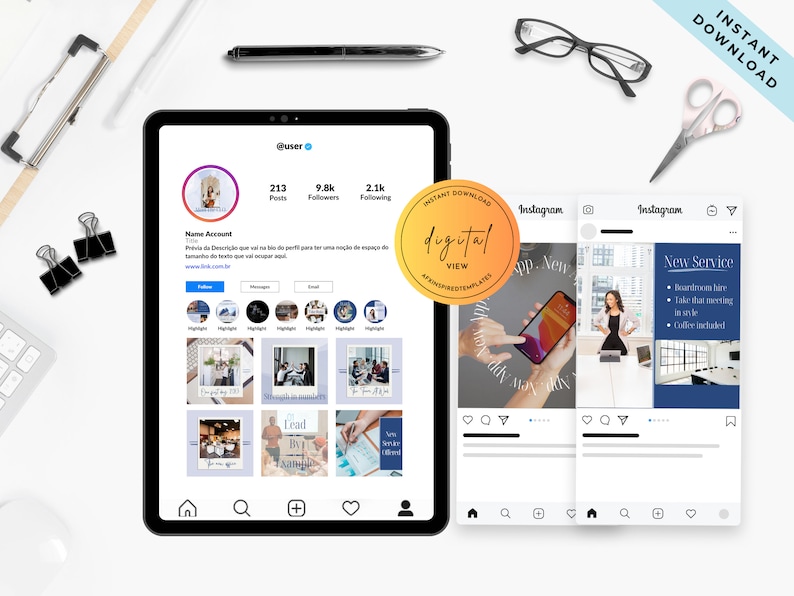 Instagram Business Post Feed Template, Blue Company Post, Square Social ...