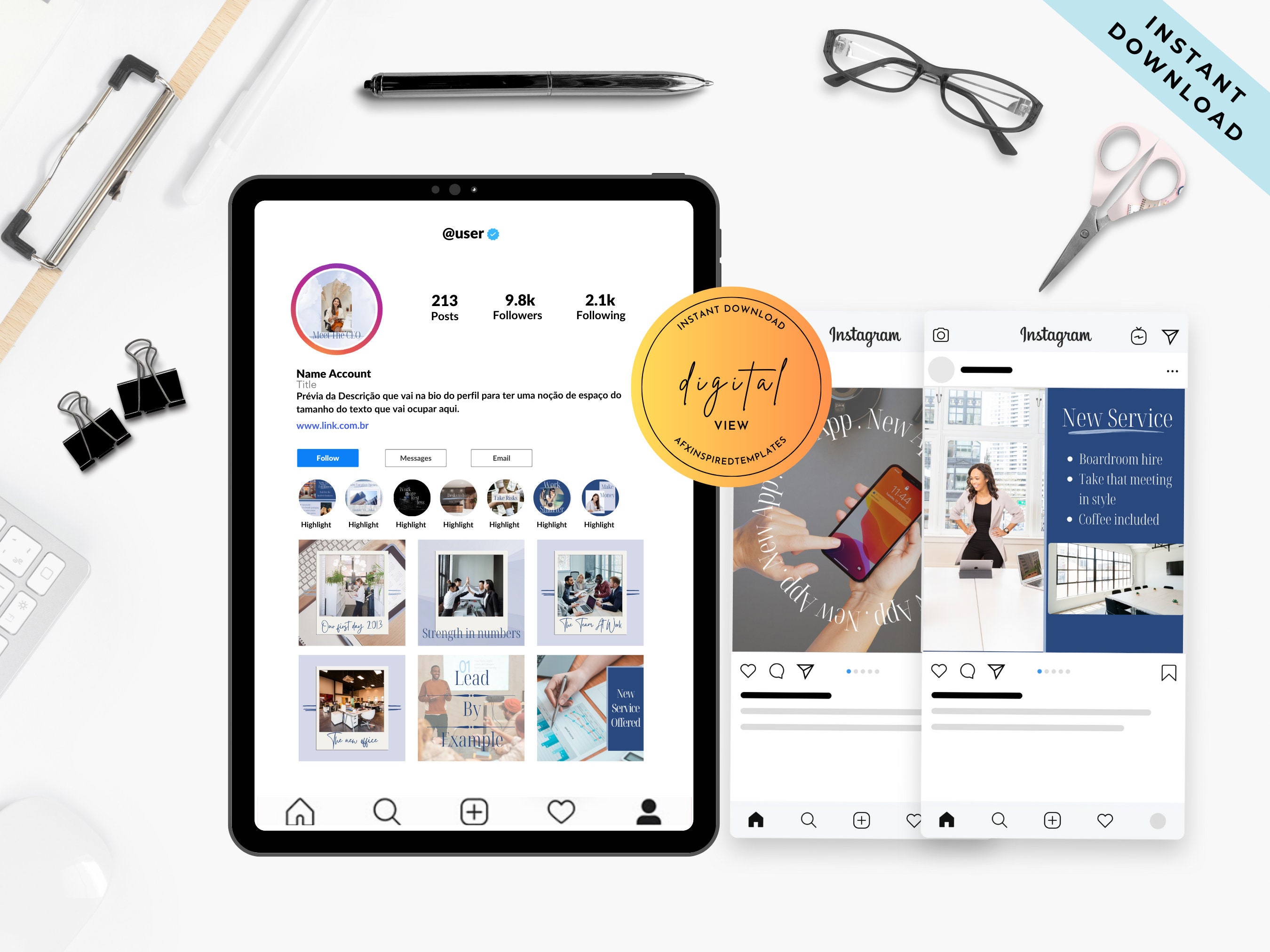 Instagram Business Post Feed Template, Blue Company Post, Square Social ...