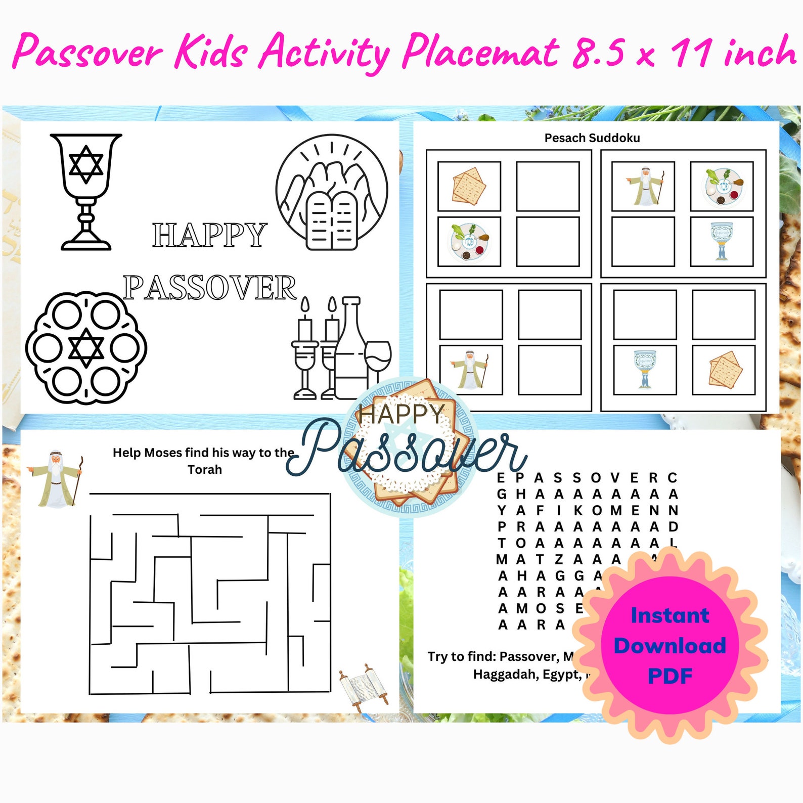 Passover Activity for Kids Pesach Activity for Kids Passover Placemat ...
