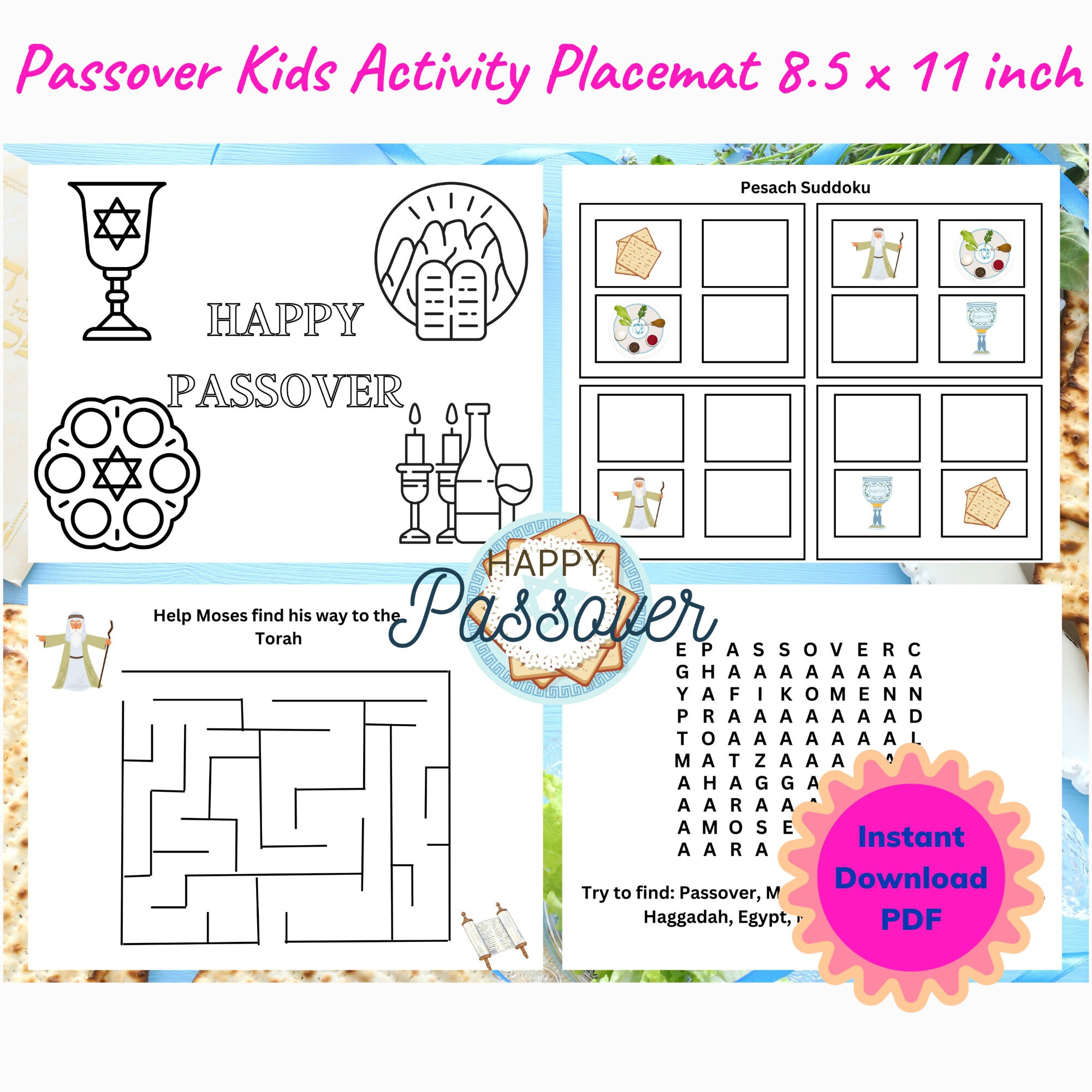 Passover Activity for Kids Pesach Activity for Kids Passover Placemat ...