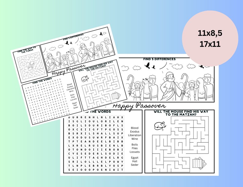 Passover Placemat, Passover Activity for Kids, Pesach Coloring ...