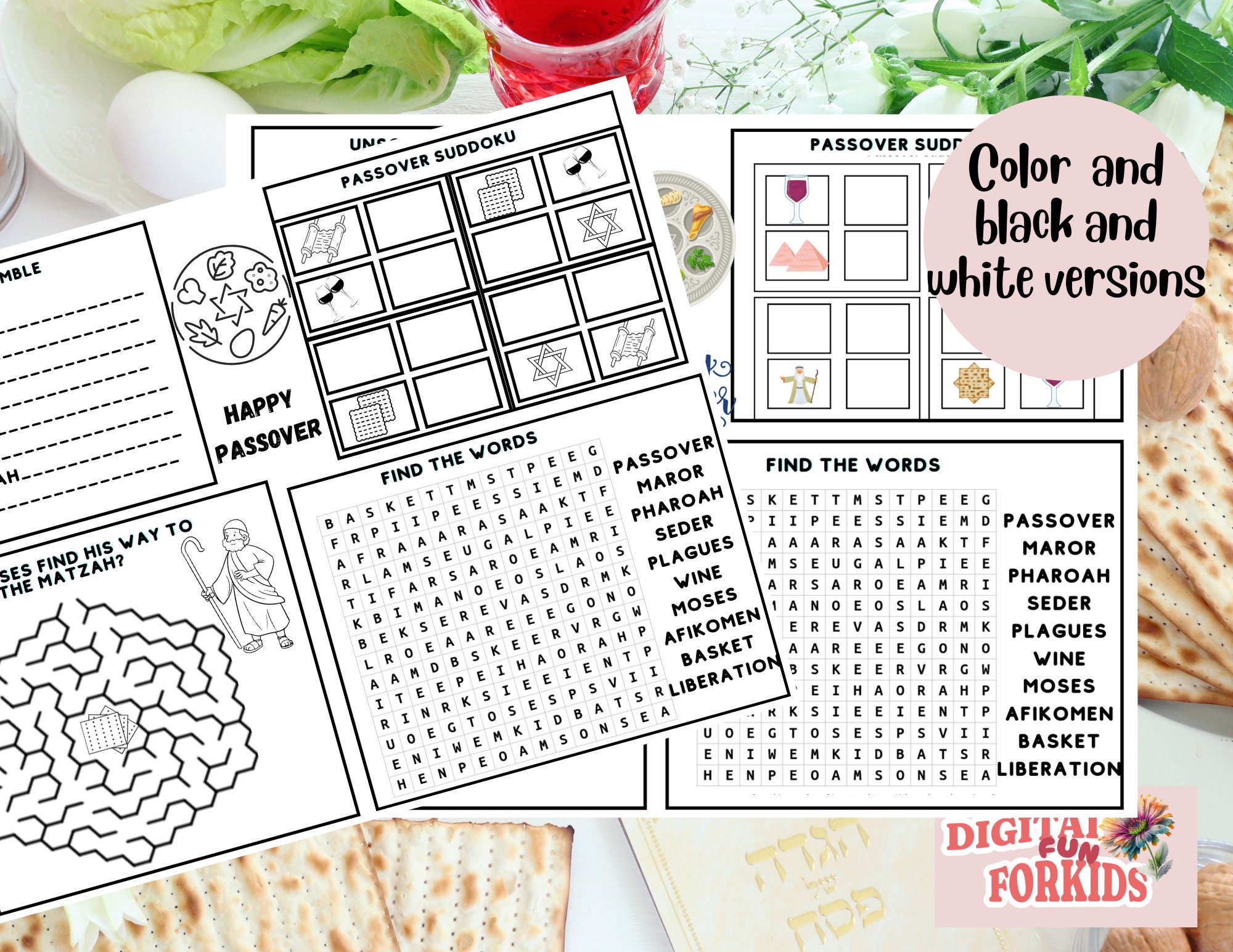 Passover Seder Placemat, Pesach Coloring Activity for Kids, Printable ...