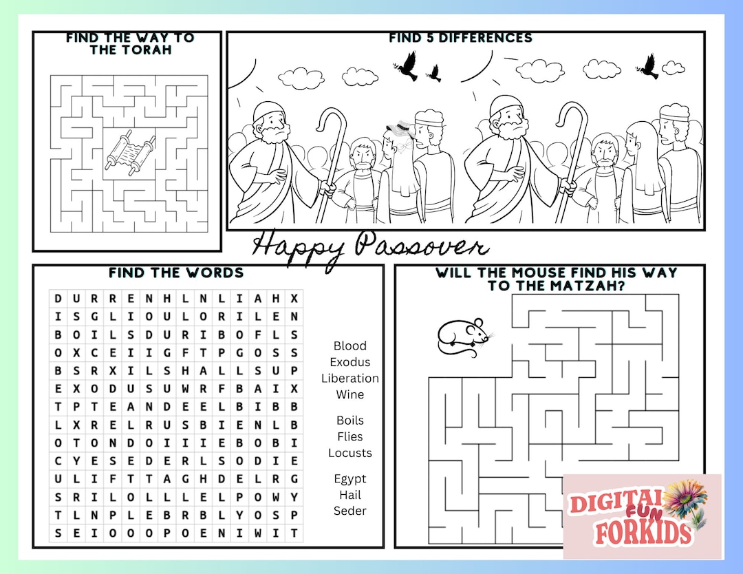 Passover Placemat, Passover Activity for Kids, Pesach Coloring ...