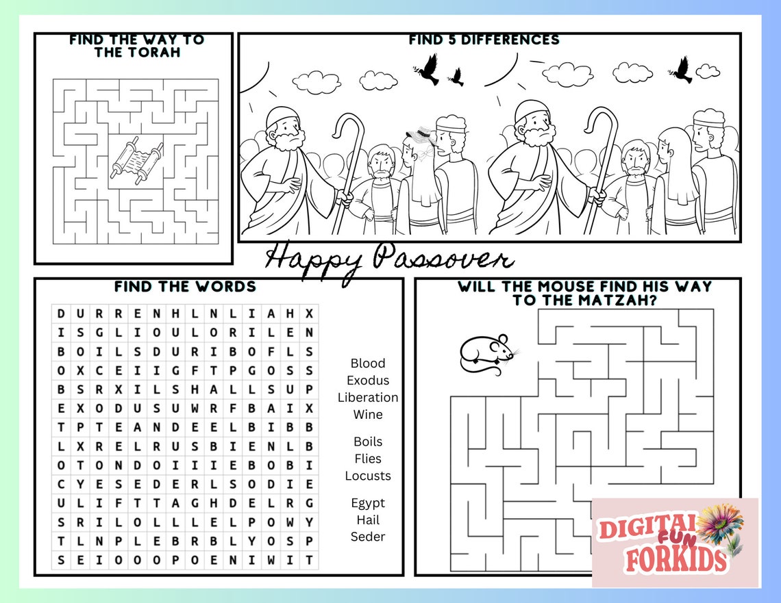 Passover Placemat, Passover Activity for Kids, Pesach Coloring ...