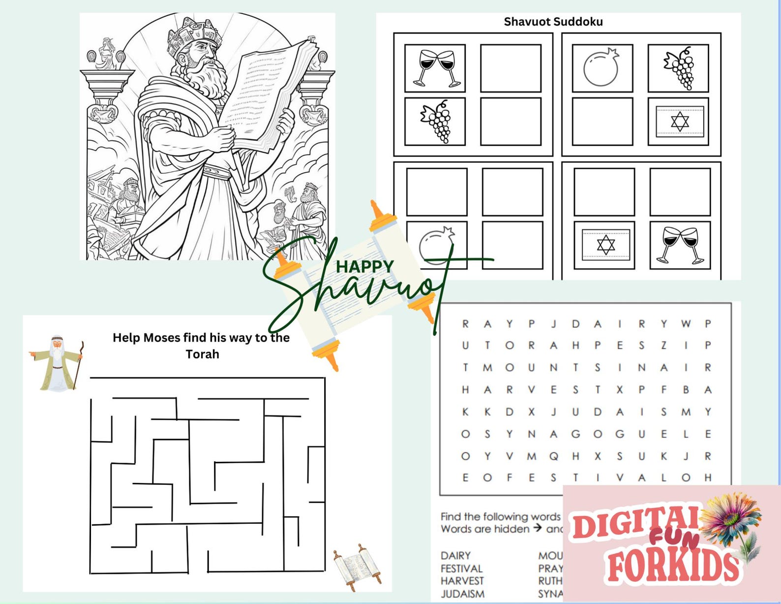 Happy Shavuot Activity for Kids , Shavuot Placemat, Shavuot Games ...