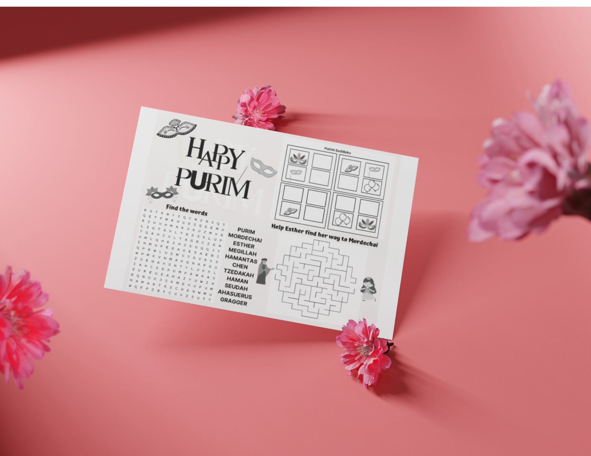 Purim Activity for Kids Purim Placemat Purim Games Printable Instant ...