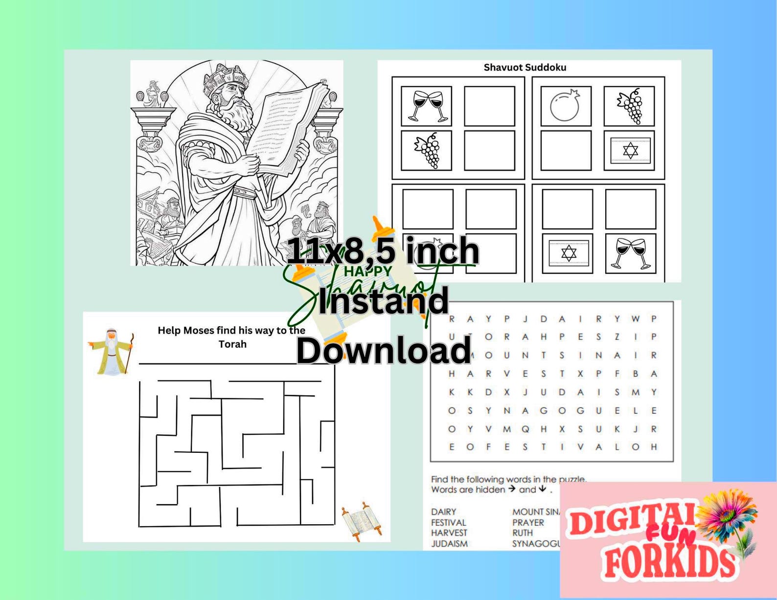 Happy Shavuot Activity for Kids , Shavuot Placemat, Shavuot Games ...