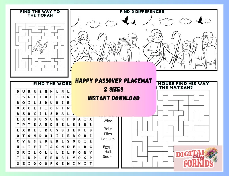 Passover Placemat, Passover Activity for Kids, Pesach Coloring ...