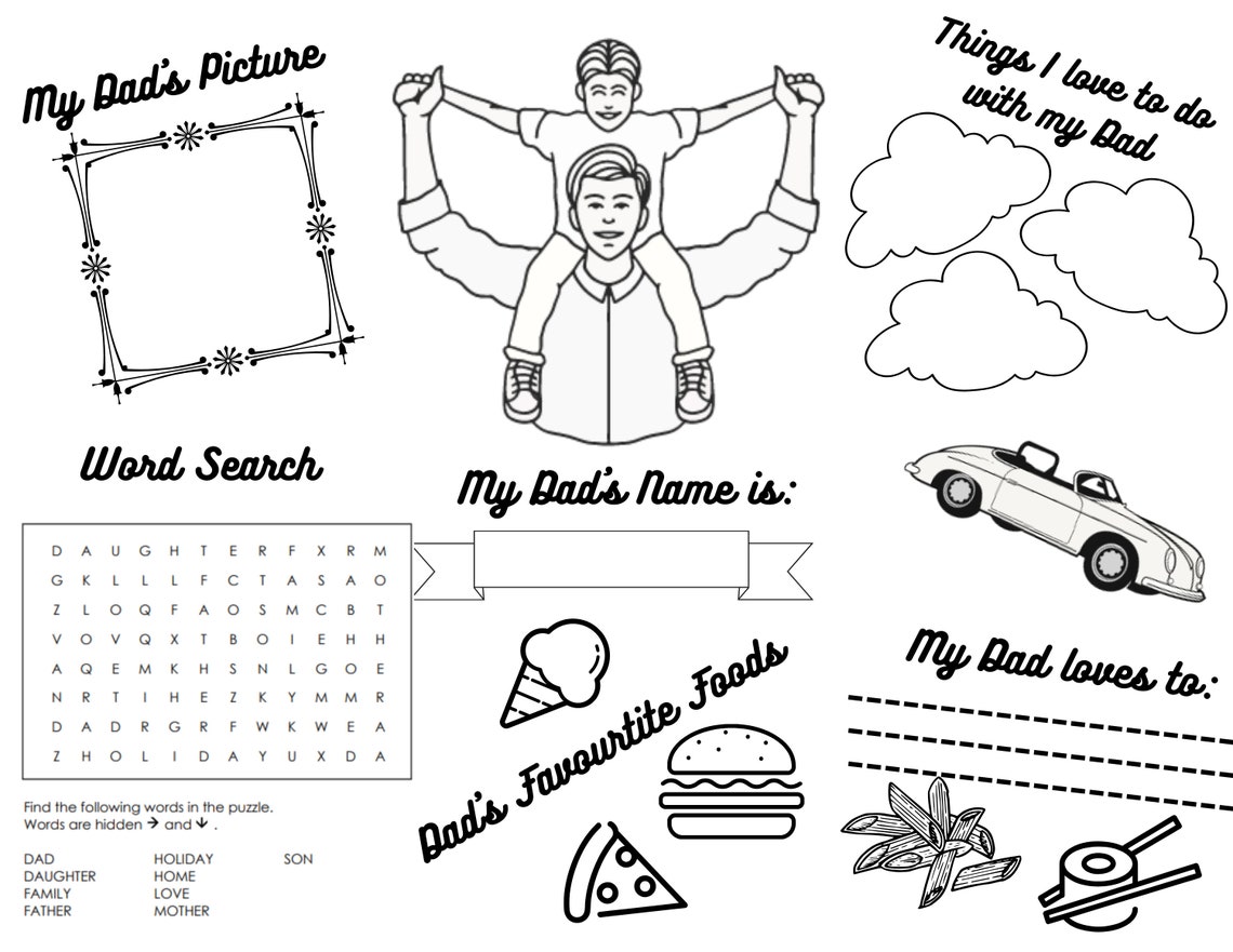 Fathers Day Placemat , Printable Gift for Dad, Father's Day Coloring ...