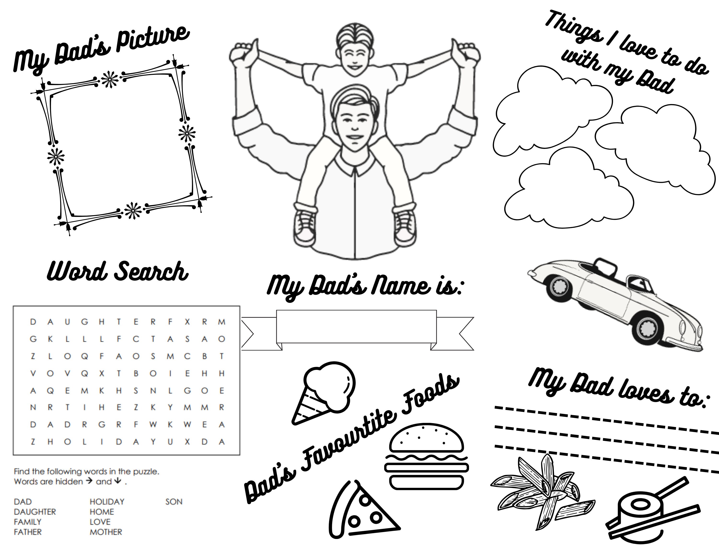 Fathers Day Placemat , Printable Gift for Dad, Father's Day Coloring ...