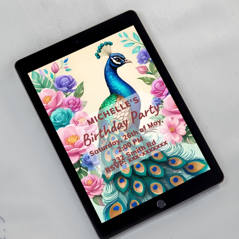 Peacock Birthday Invitation: Editable Printable Card (digital Download ...