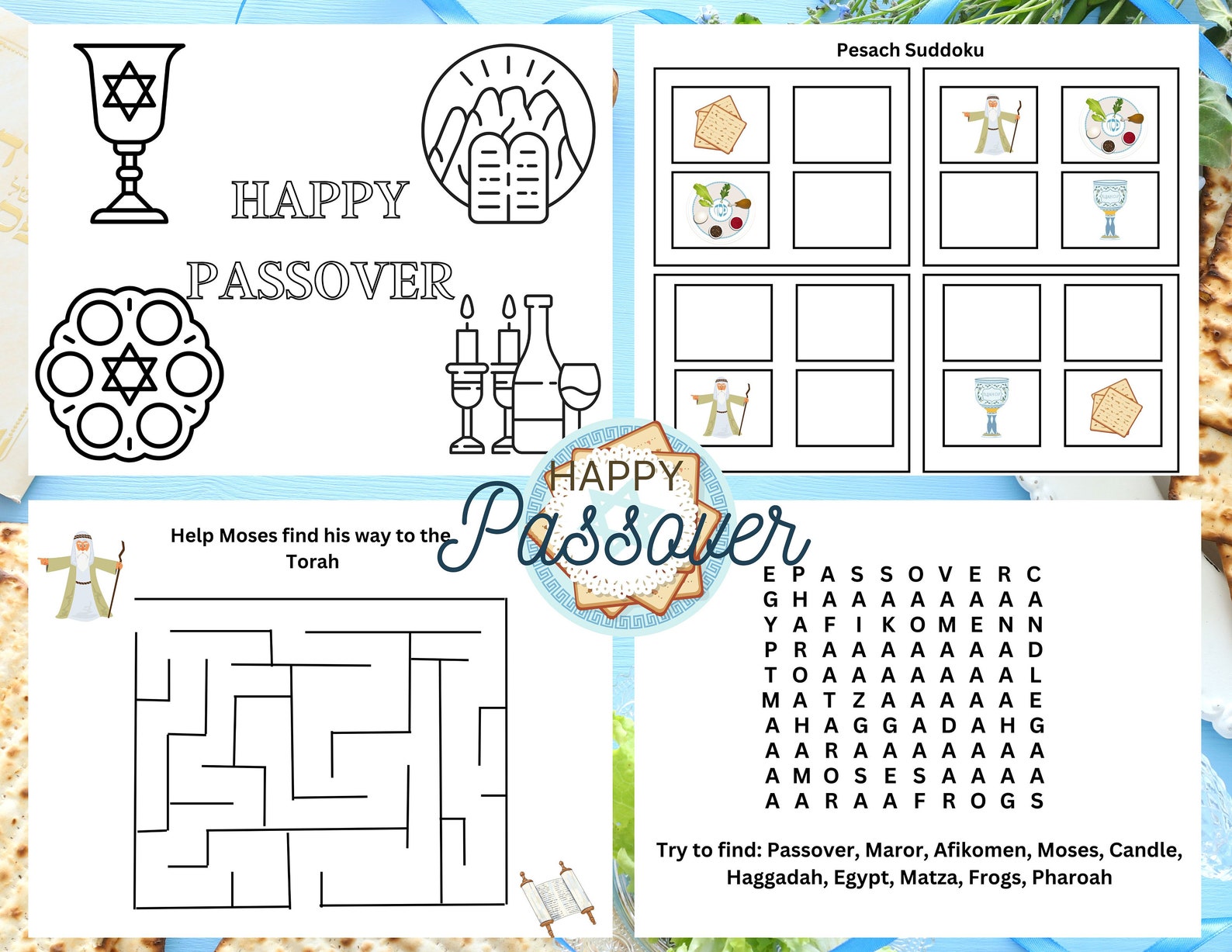 Passover Activity for Kids Pesach Activity for Kids Passover Placemat ...