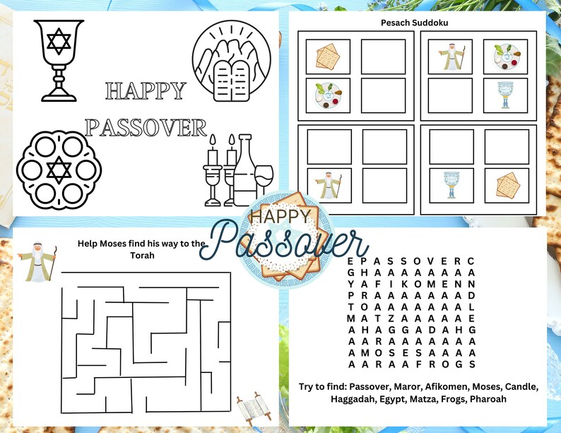Passover Activity for Kids Pesach Activity for Kids Passover Placemat ...